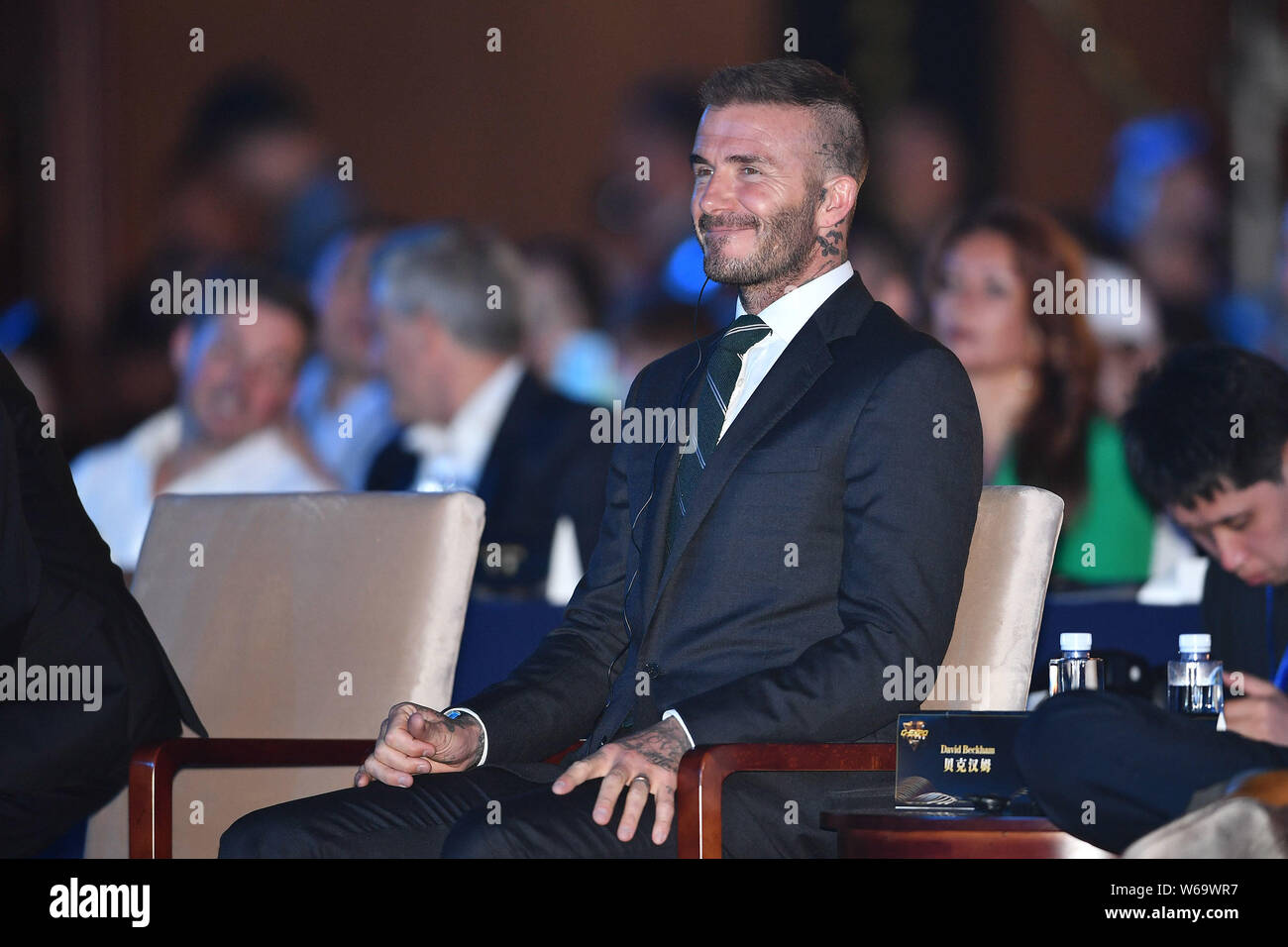 English football star David Beckham attends a forum during the 2018 G ...