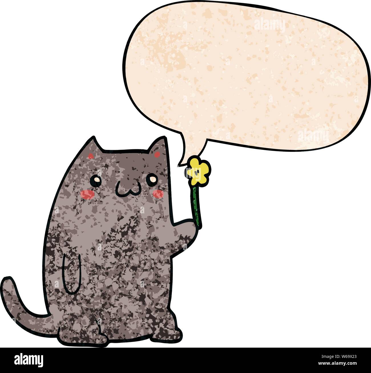 cute cartoon cat with speech bubble in retro texture style Stock Vector ...