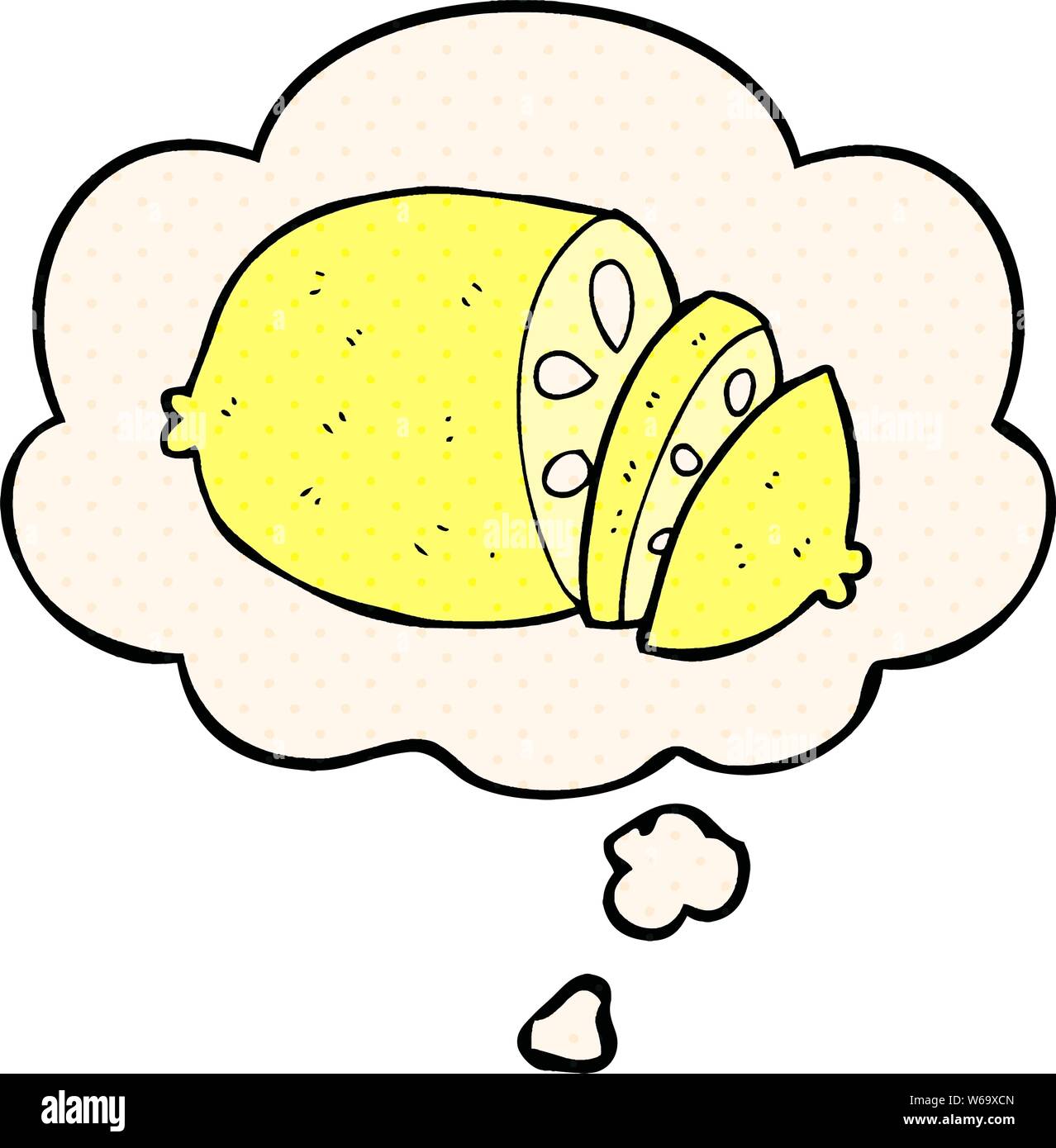 cartoon sliced lemon with thought bubble in comic book style Stock ...