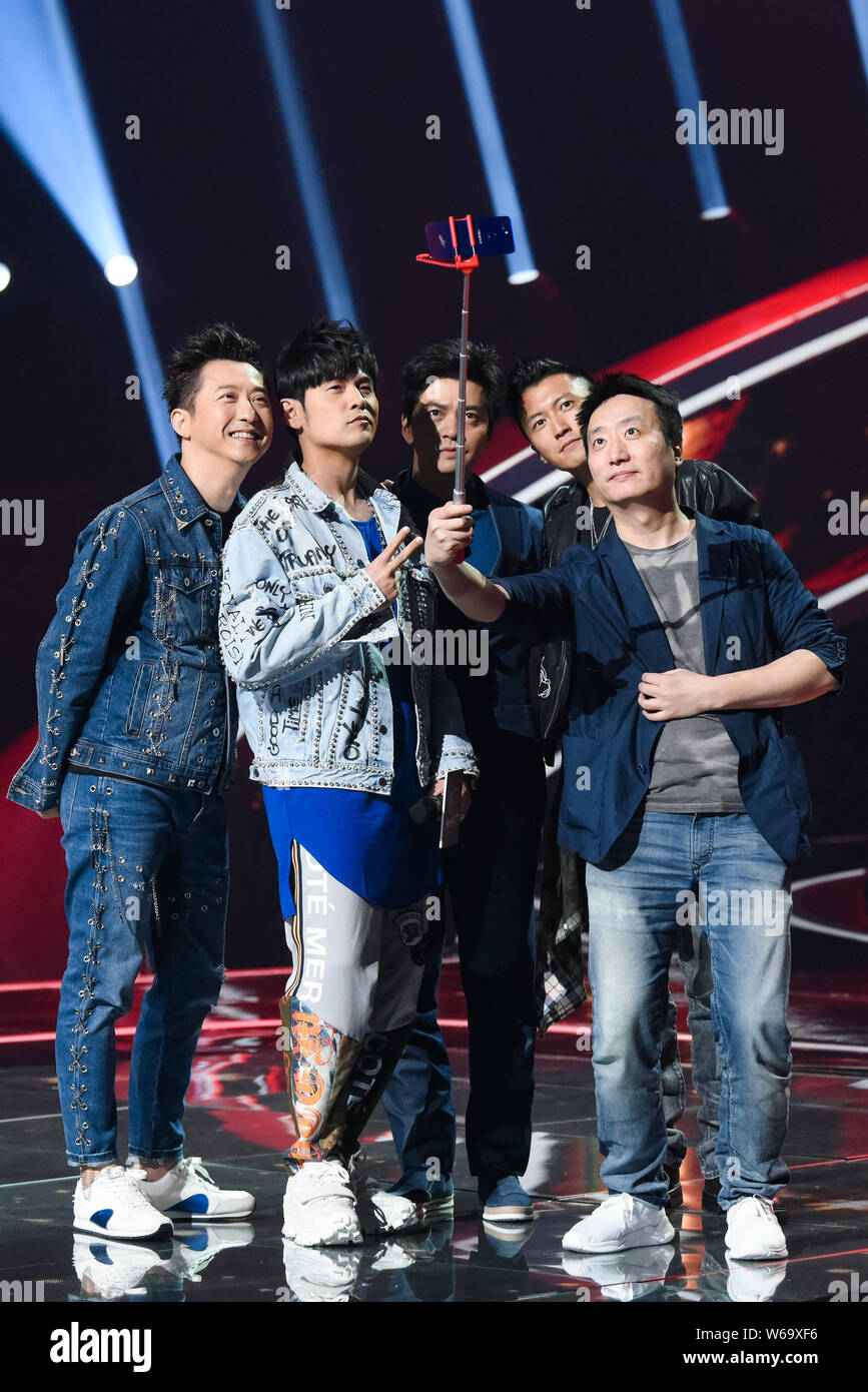 (From left) Taiwanese singers Harlem Yu, Jay Chou, Chinese singer Li ...