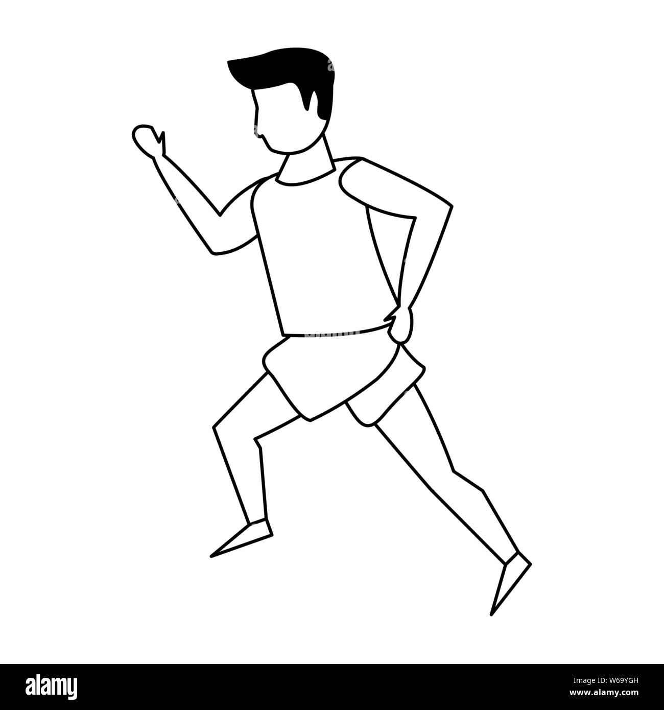 fitness sport exercise lifestyle cartoon in black and white Stock ...