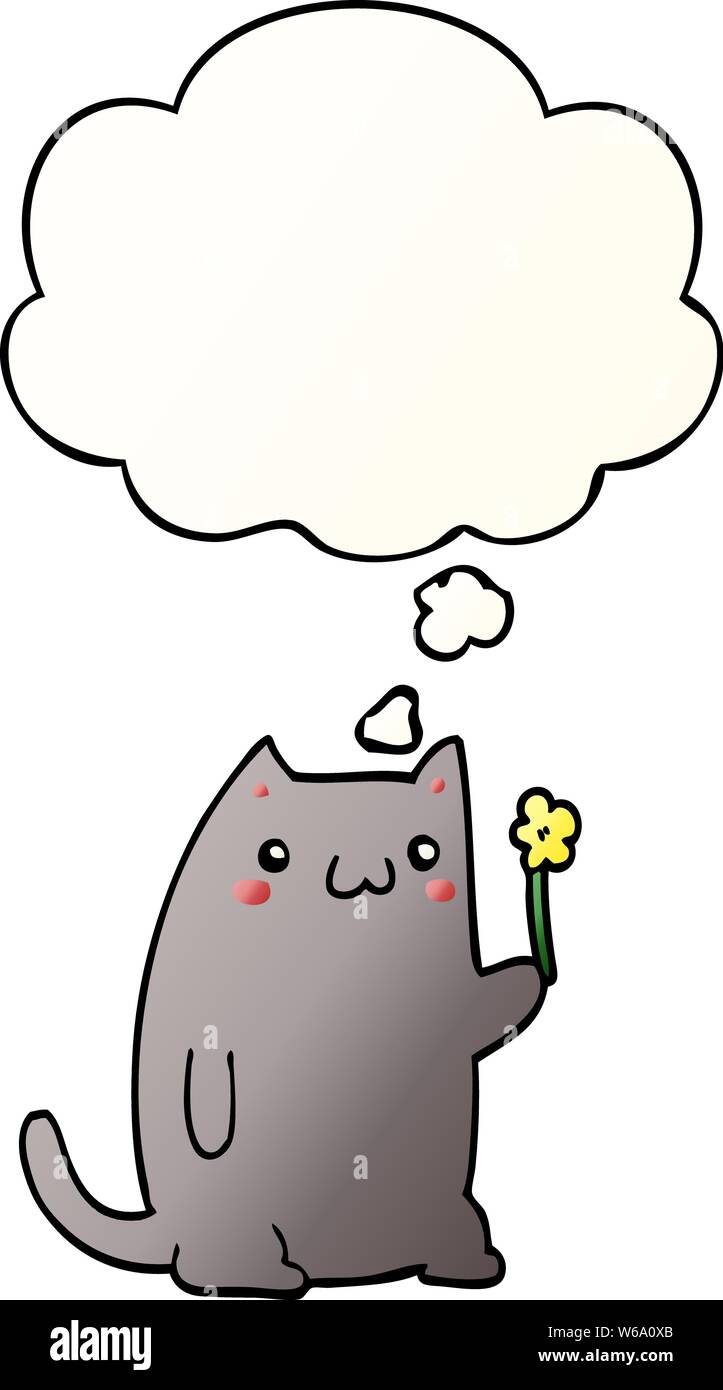 cute cartoon cat with thought bubble in smooth gradient style Stock ...
