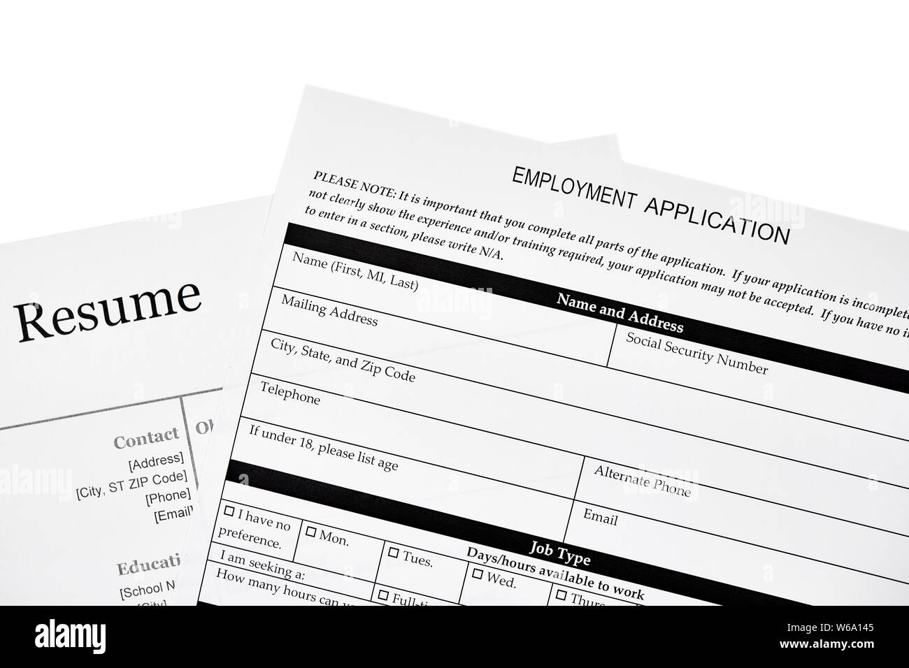 Application for employment on white hi-res stock photography and images ...