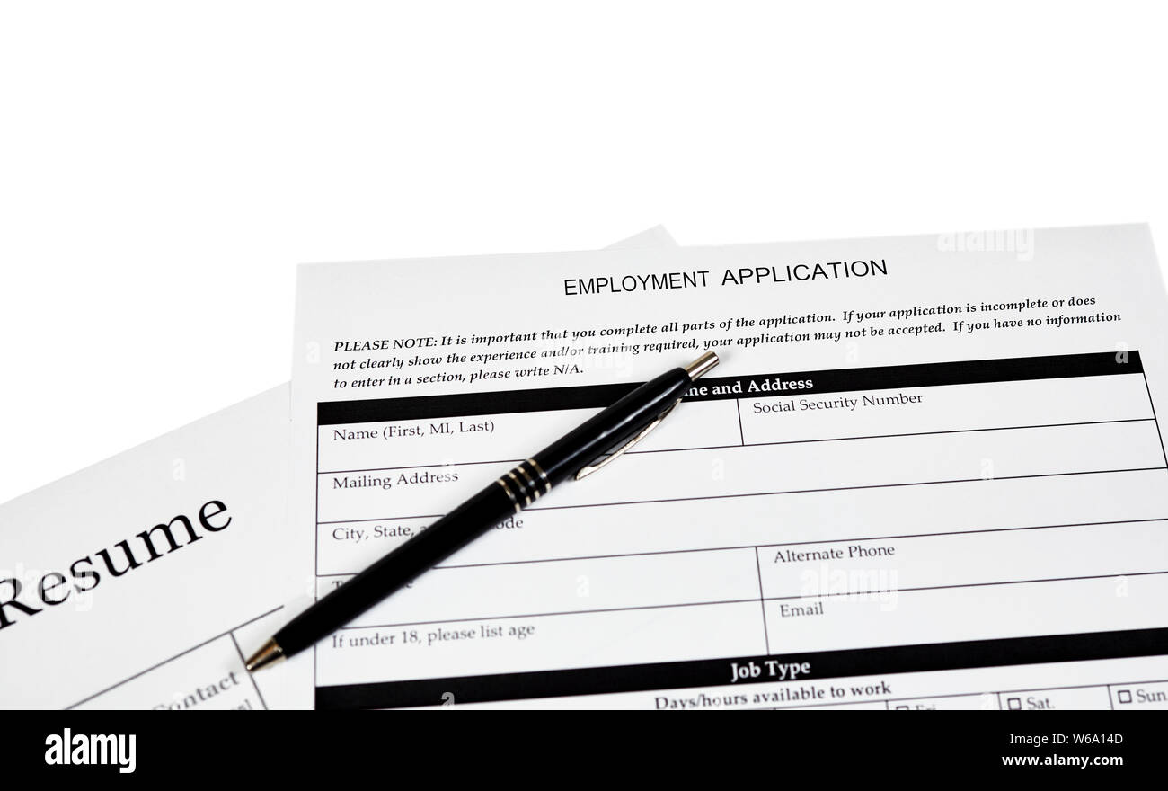 Employment application with a resume isolated on white Stock Photo - Alamy