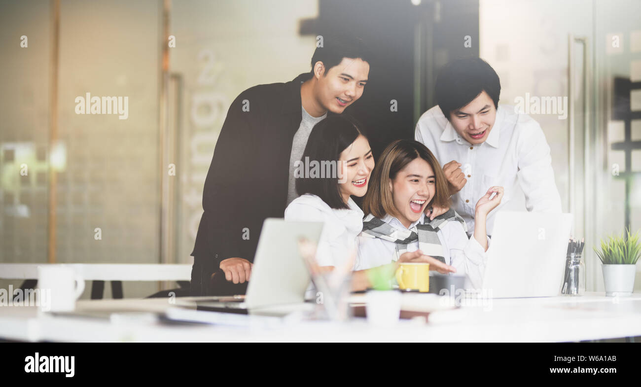 Successful business team get delighted and exited feeling after ...