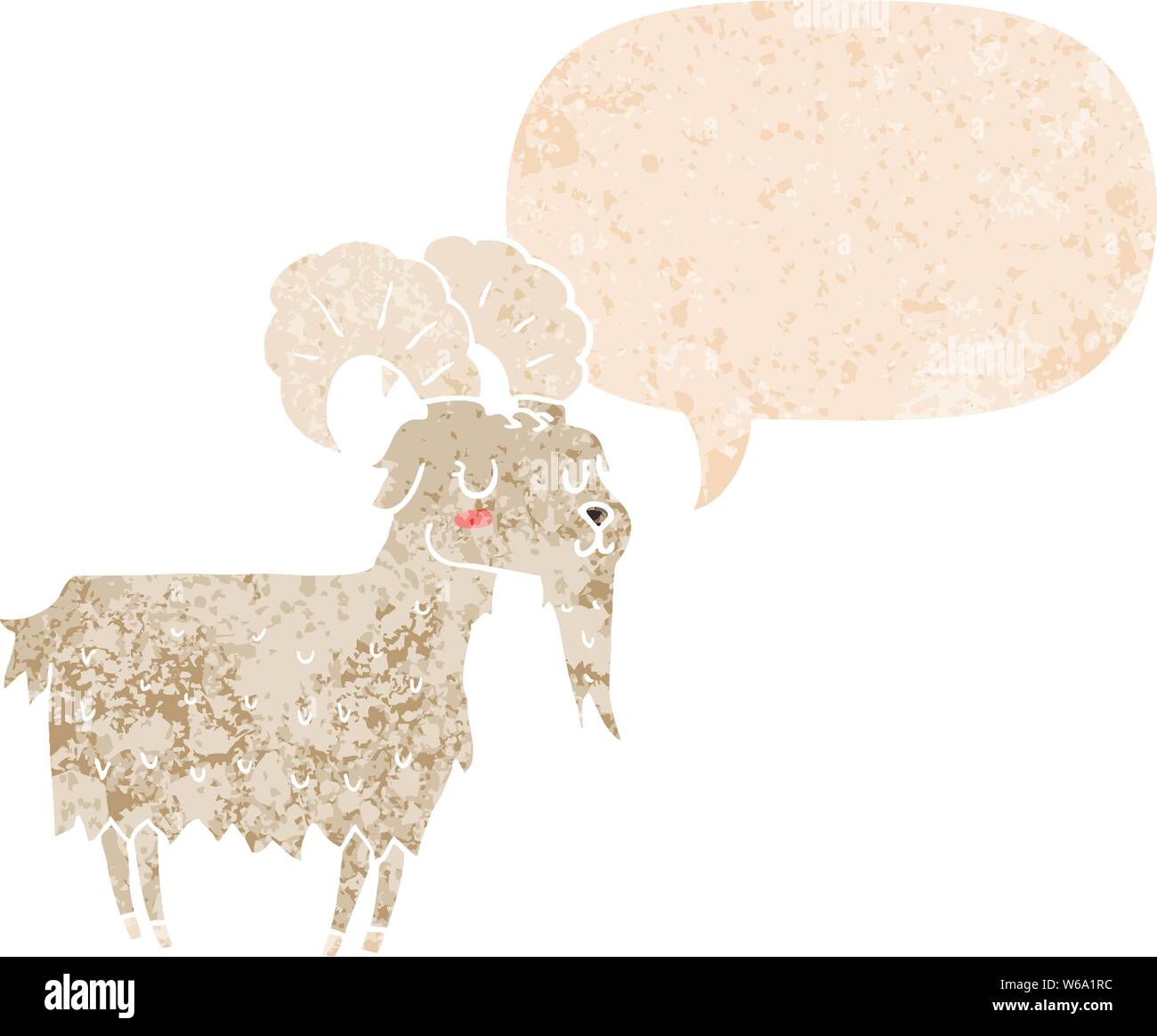 cartoon goat with speech bubble in grunge distressed retro textured ...