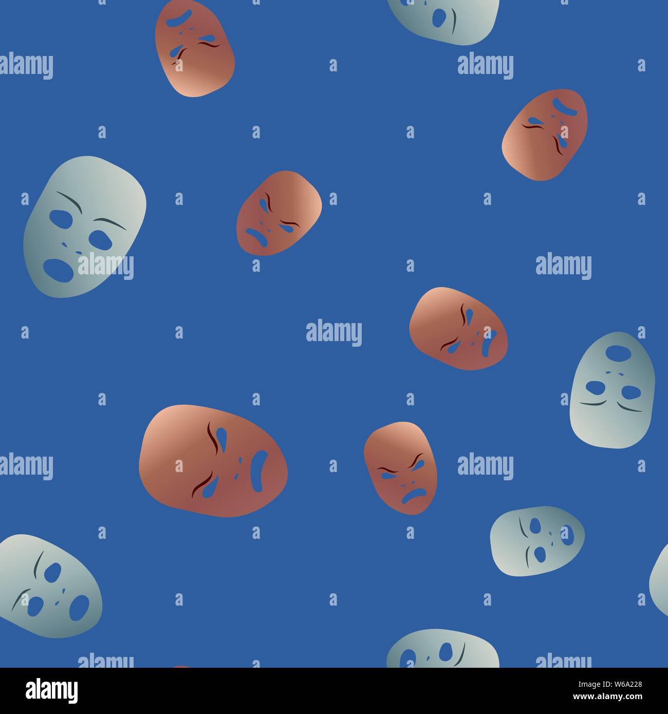 Seamless pattern theatrical mask with angry and fearful emotion. Vector ...