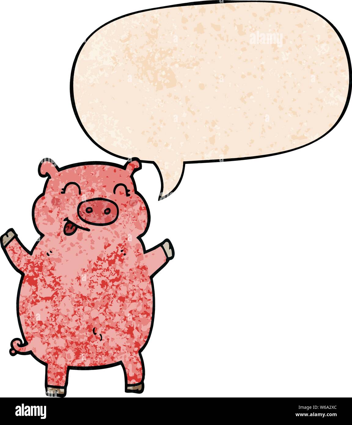 cartoon pig with speech bubble in retro texture style Stock Vector ...