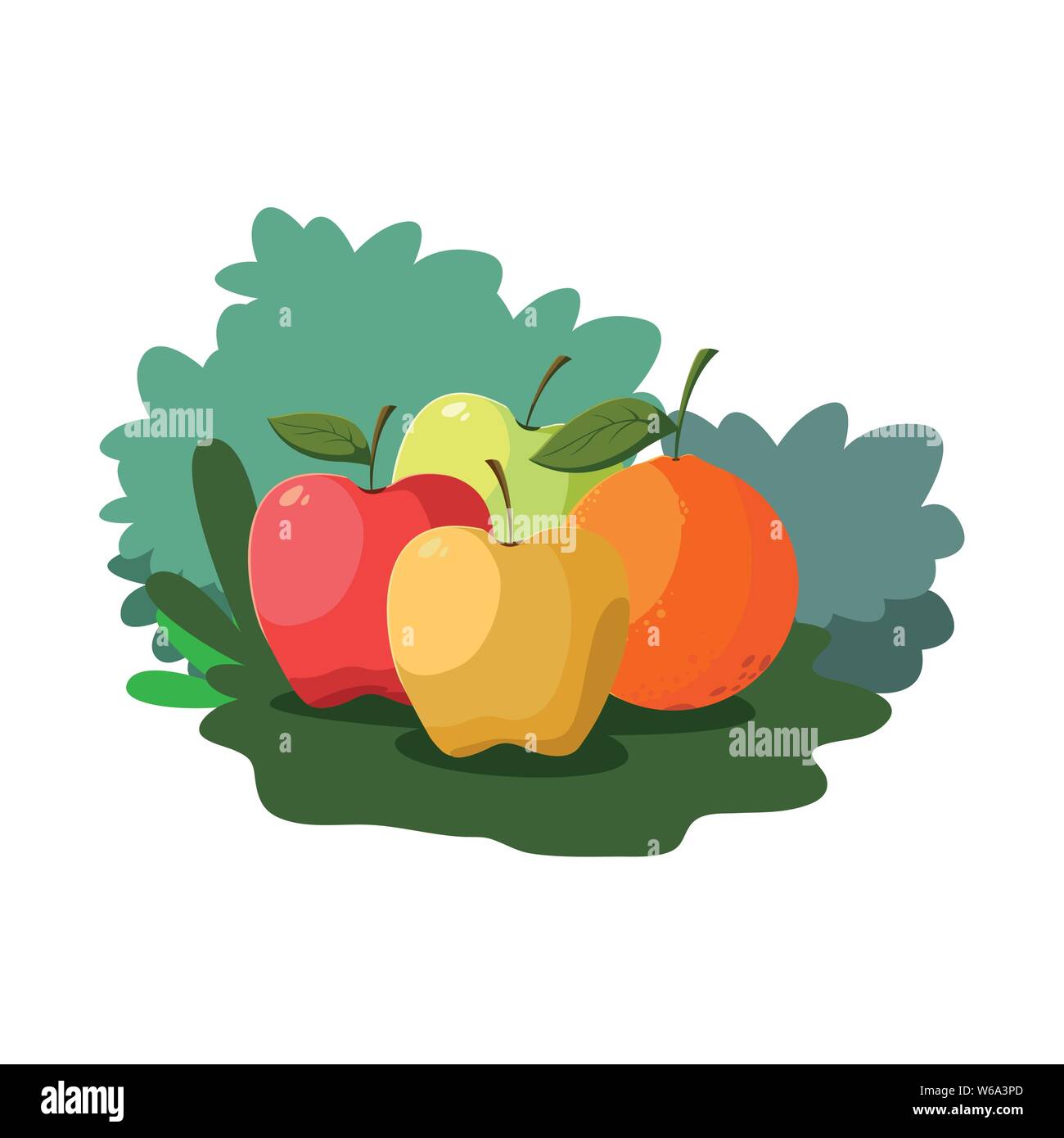 apples and orange fresh fruits on grass nature vector illustration ...