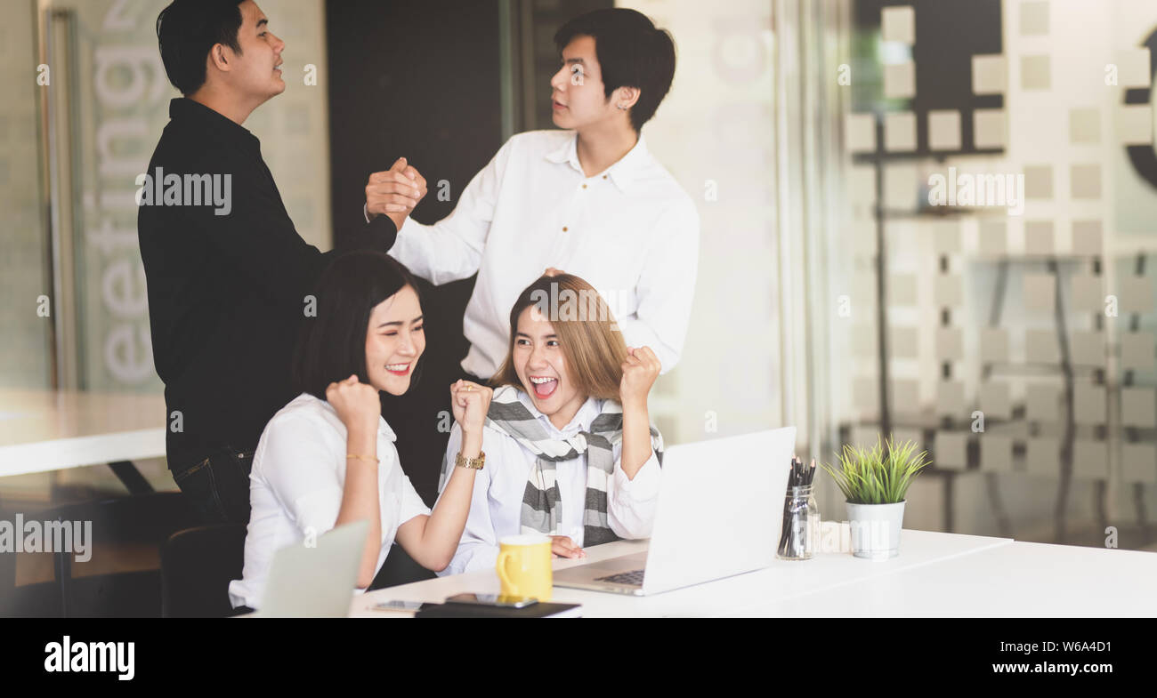 Successful business team get excited after achieving their goals Stock ...