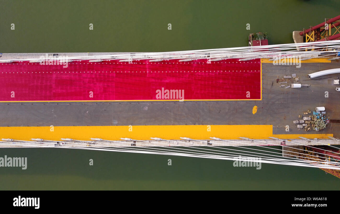 Aerial view of the construction site of the Baisha bridge, the world's ...