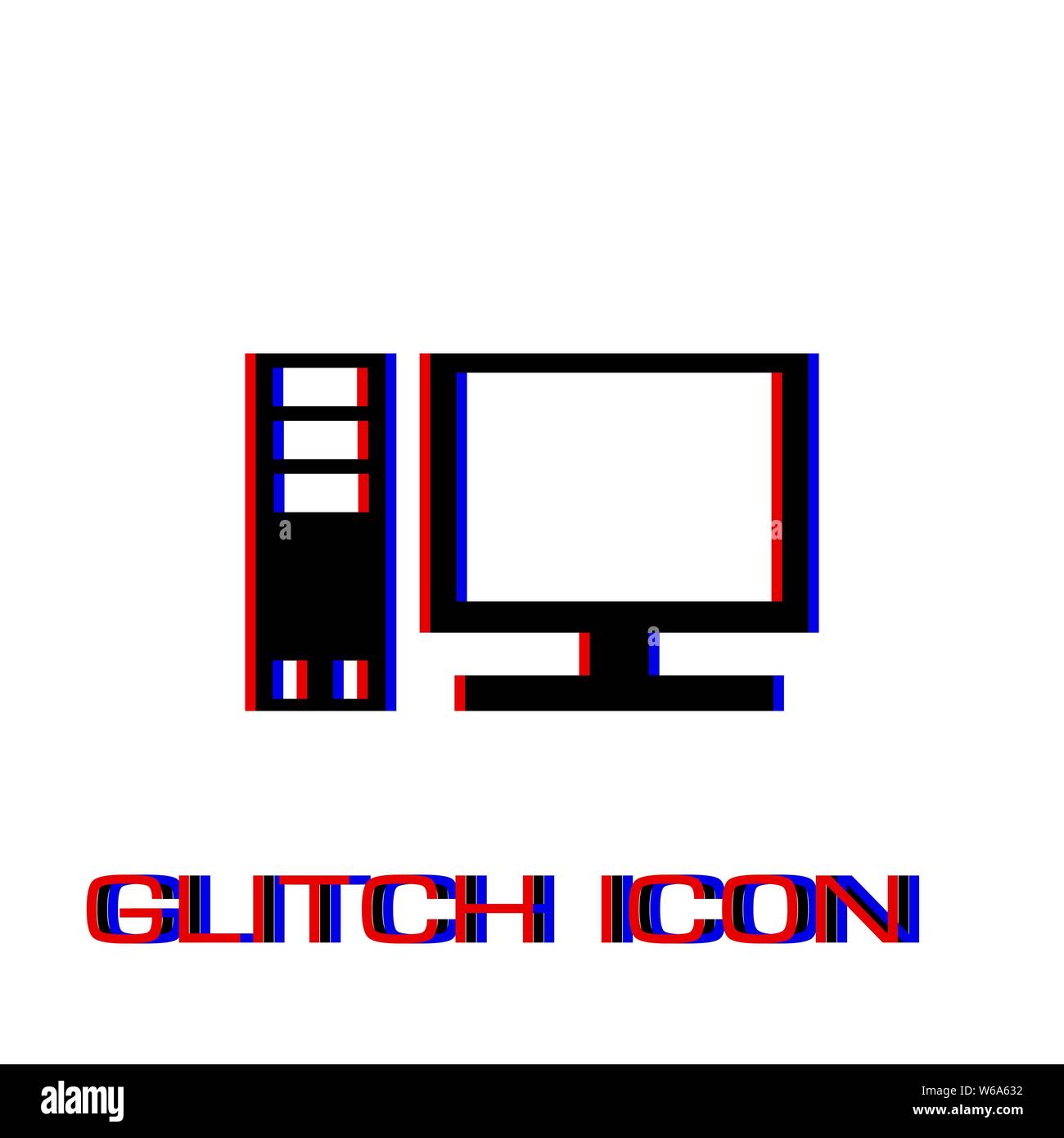 Computer icon flat. Simple pictogram - Glitch effect. Vector ...