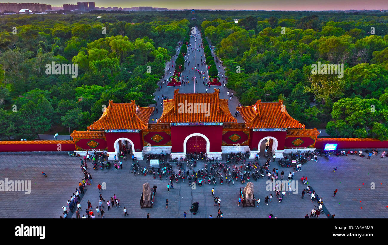 Aerial view of Zhaoling Tomb in Beiling Park in Shenyang city ...