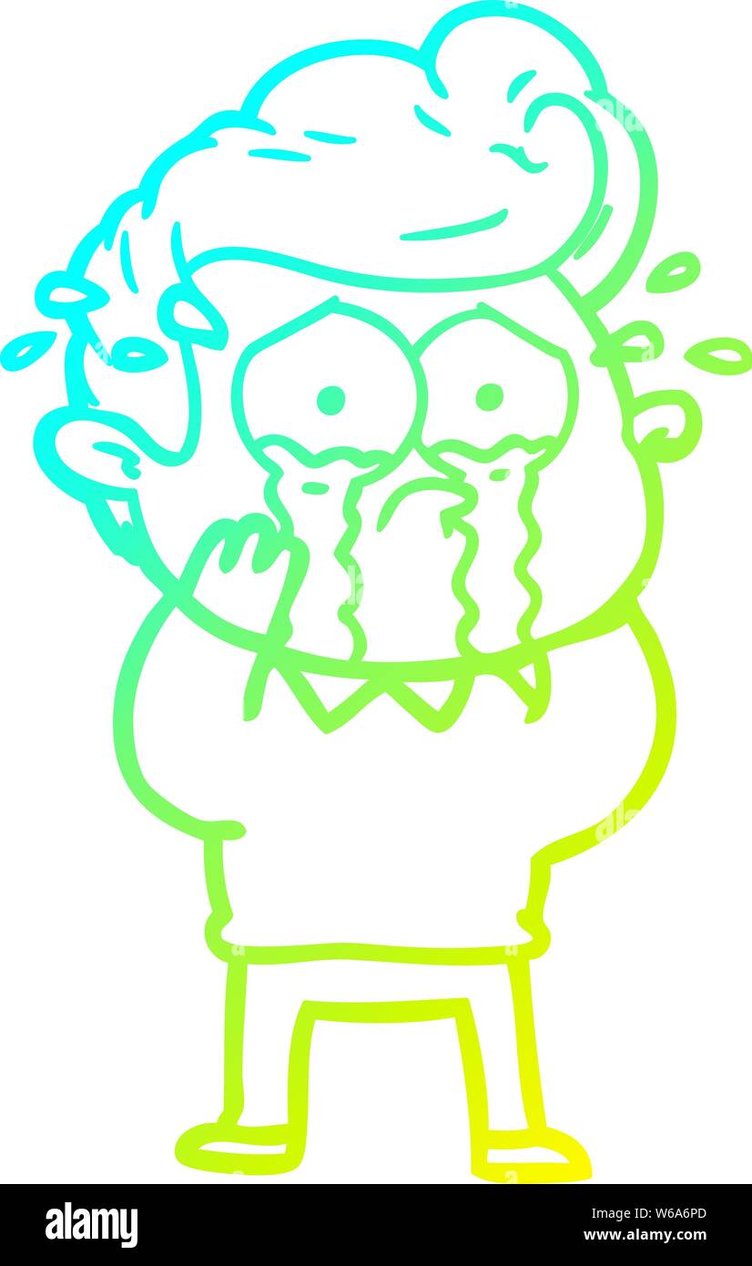 cold gradient line drawing of a cartoon crying man Stock Vector Image ...