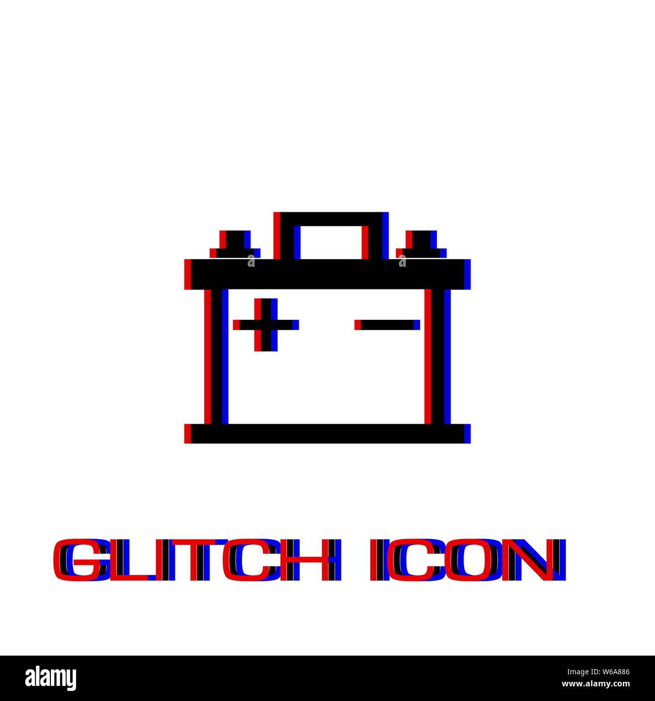 Car battery icon flat. Simple pictogram - Glitch effect. Vector ...