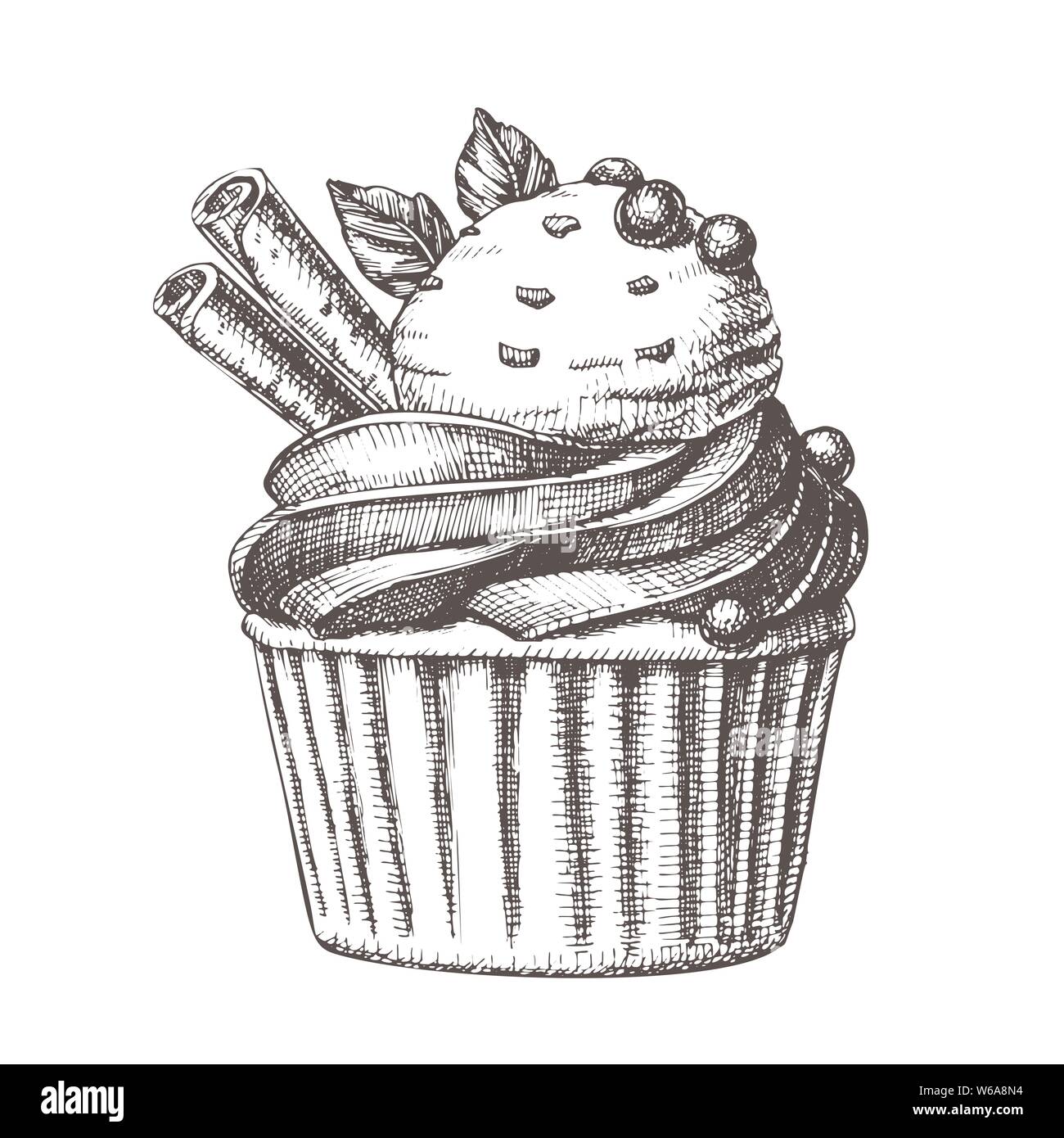 Tasty Ice Cream Cake Sweet Dessert Vintage Vector Stock Vector Image ...