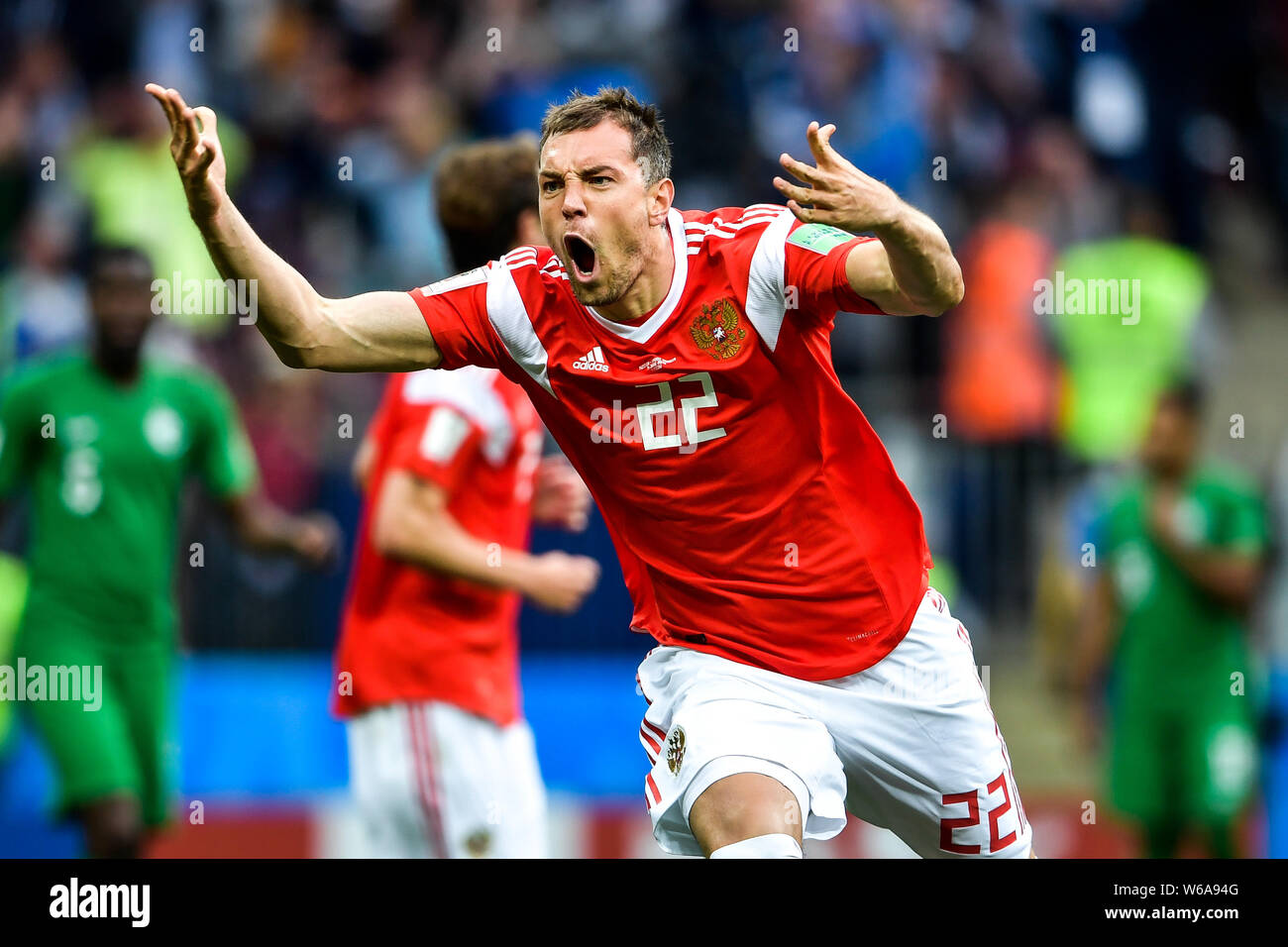 Artem Dzyuba of Russia celebrates after scoring a goal against Saudi ...
