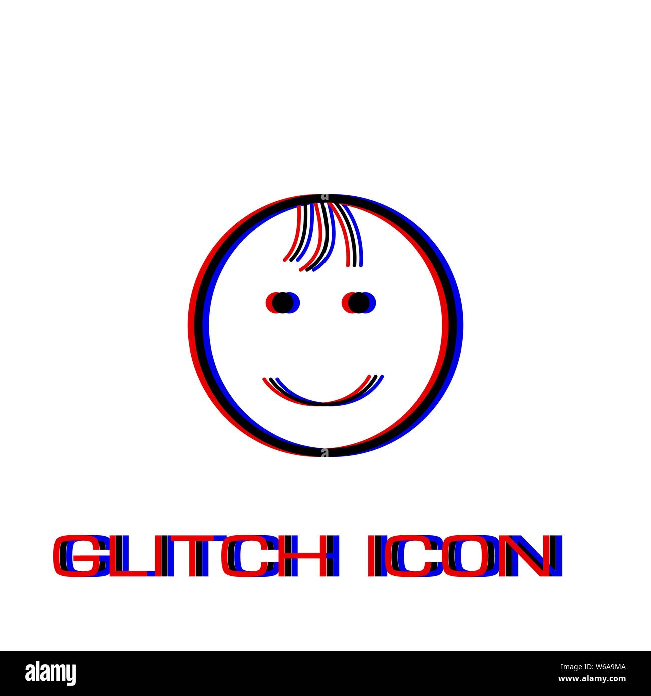 Smiling child icon flat. Simple pictogram - Glitch effect. Vector ...