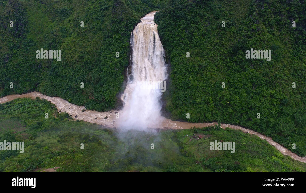 An aerial view of Dishuitan Waterfall near the Huangguoshu Waterfall in ...