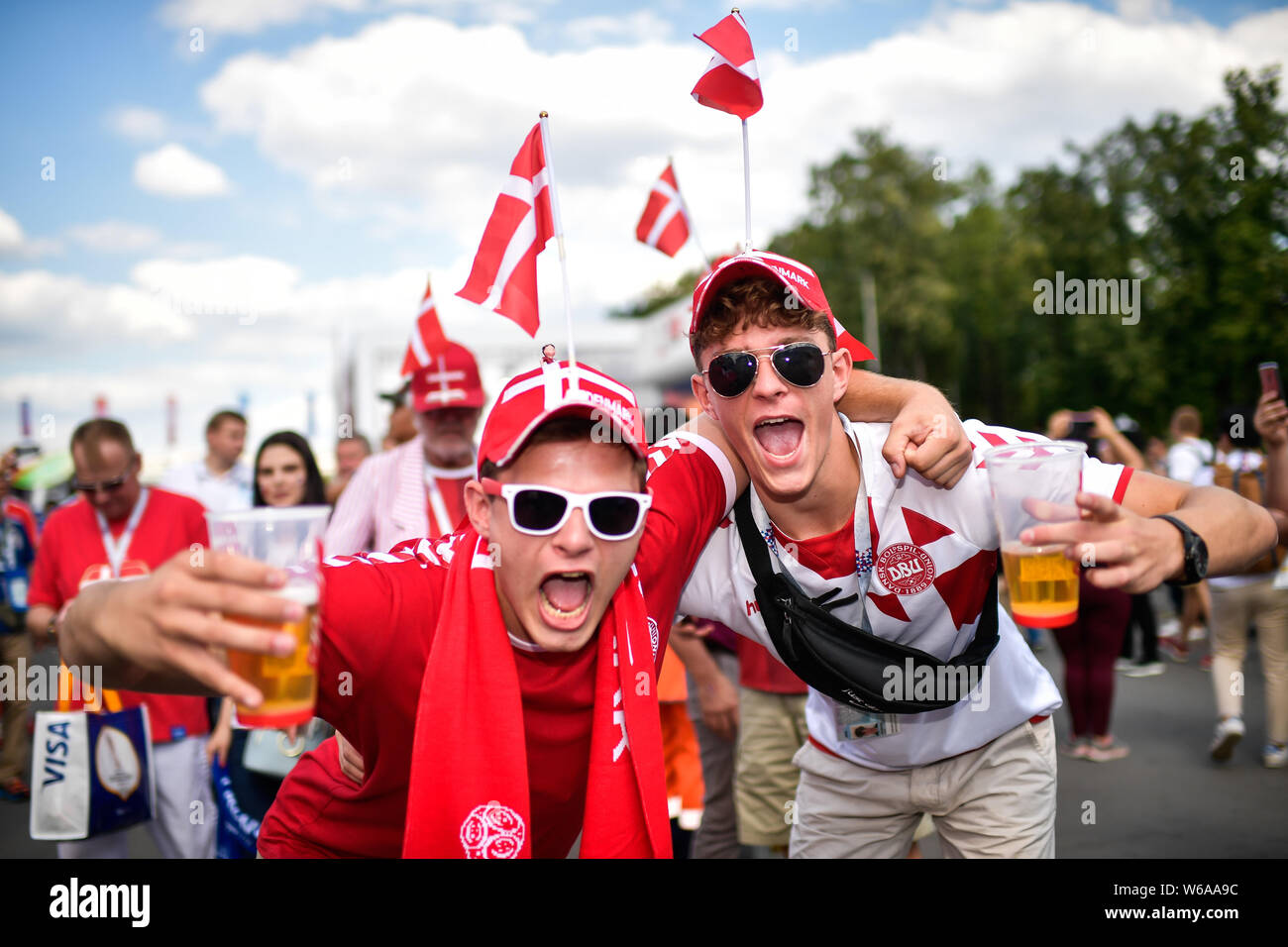 Danish fans gather outside the Luzhniki Stadium before the group C ...