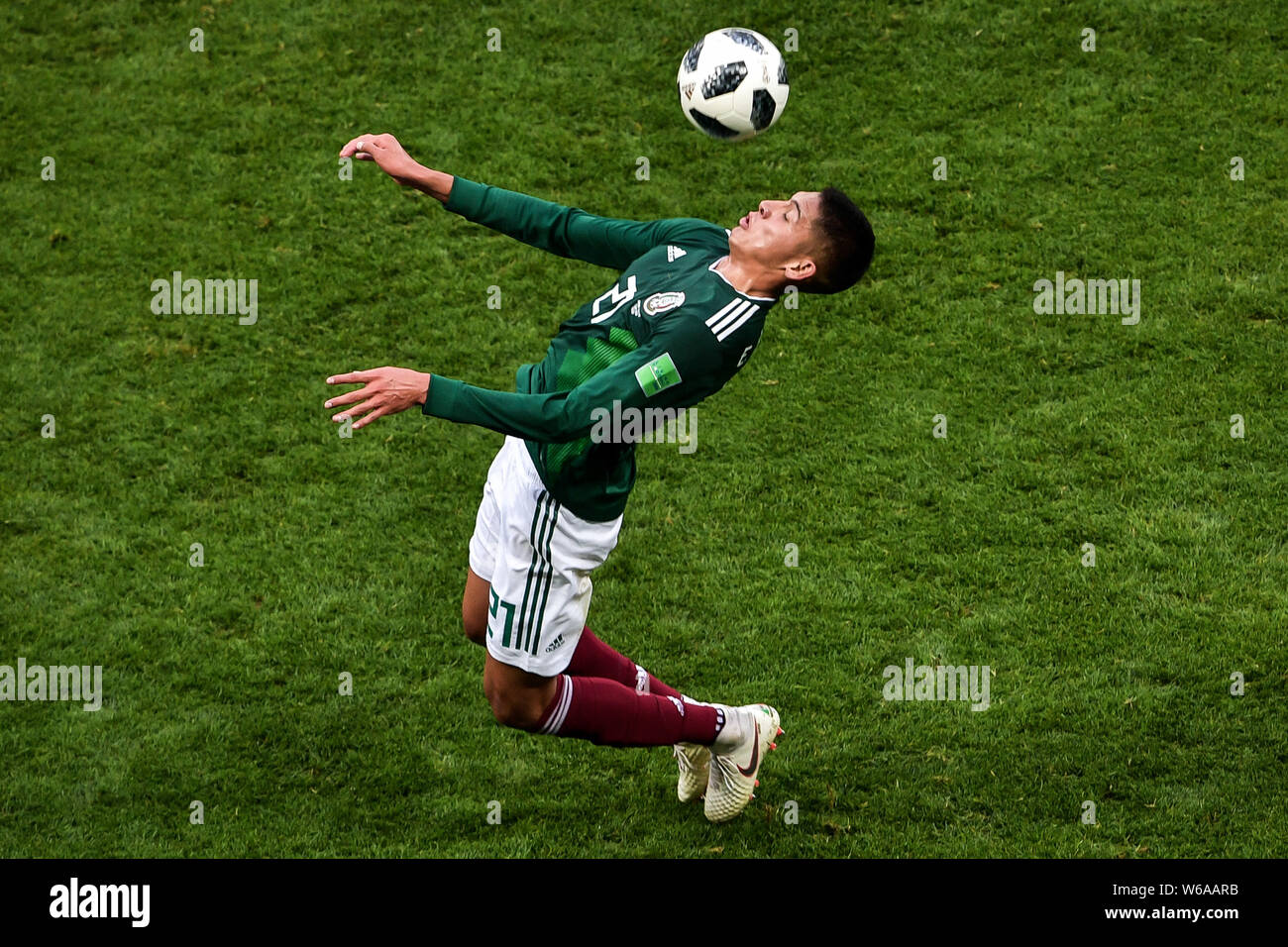 Edson Alvarez of Mexico stops the ball in their Group F match against ...