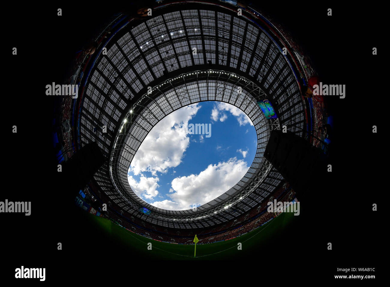 A worm's eye view of the sky seen from the Luzhniki Stadium, the main ...