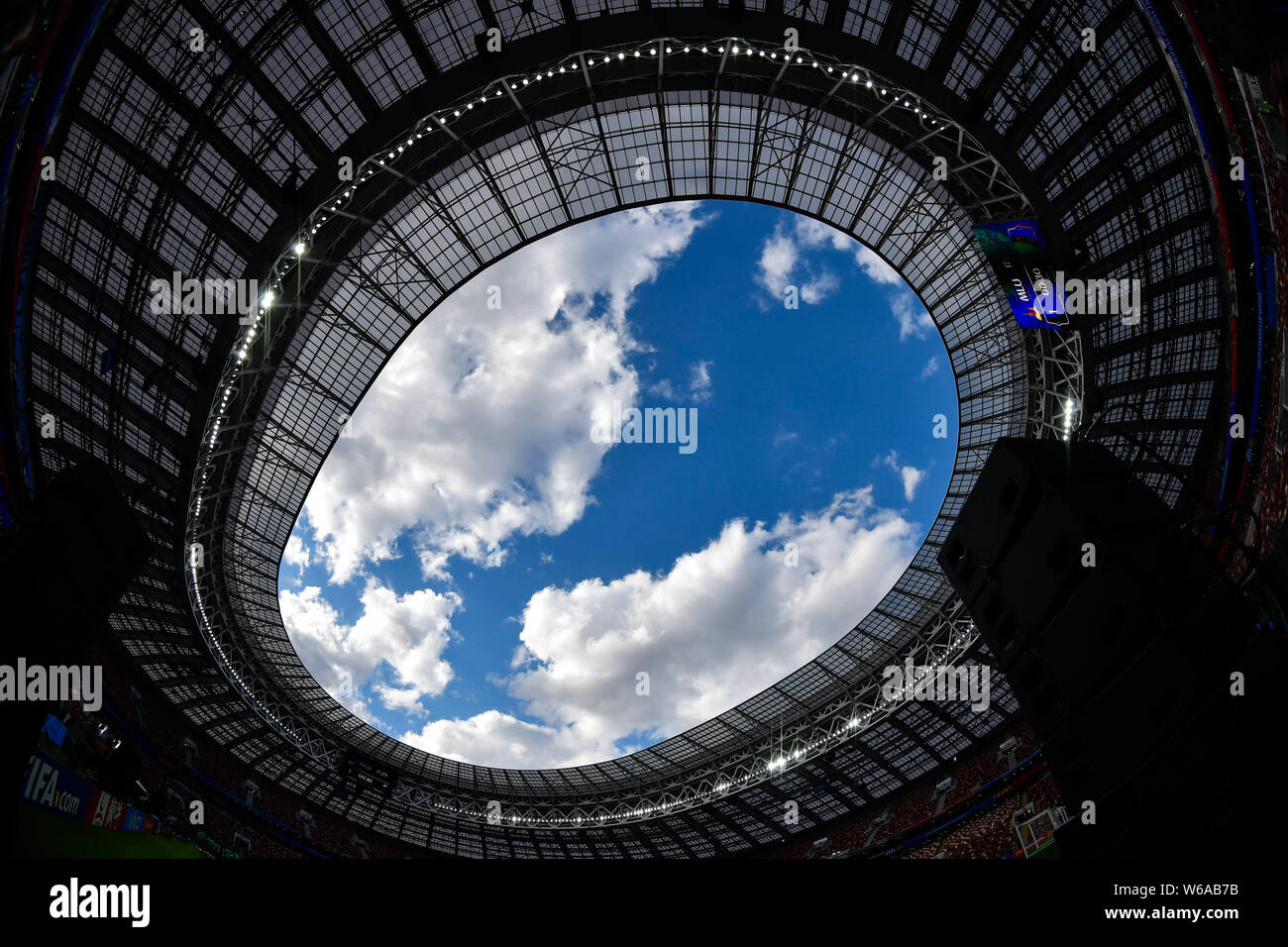 A worm's eye view of the sky seen from the Luzhniki Stadium, the main ...