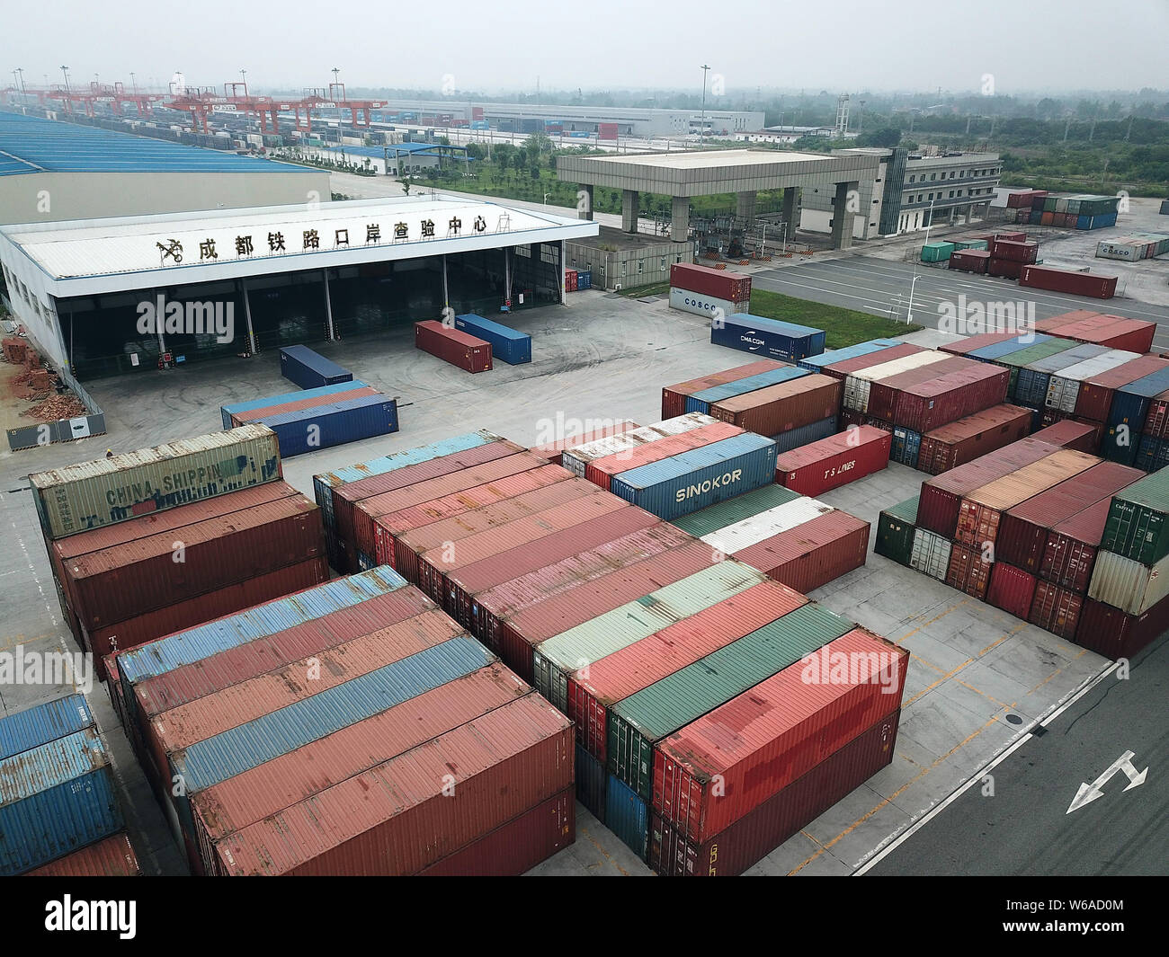 Cargo containers shipped by freight trains of the China-Europe Railway ...