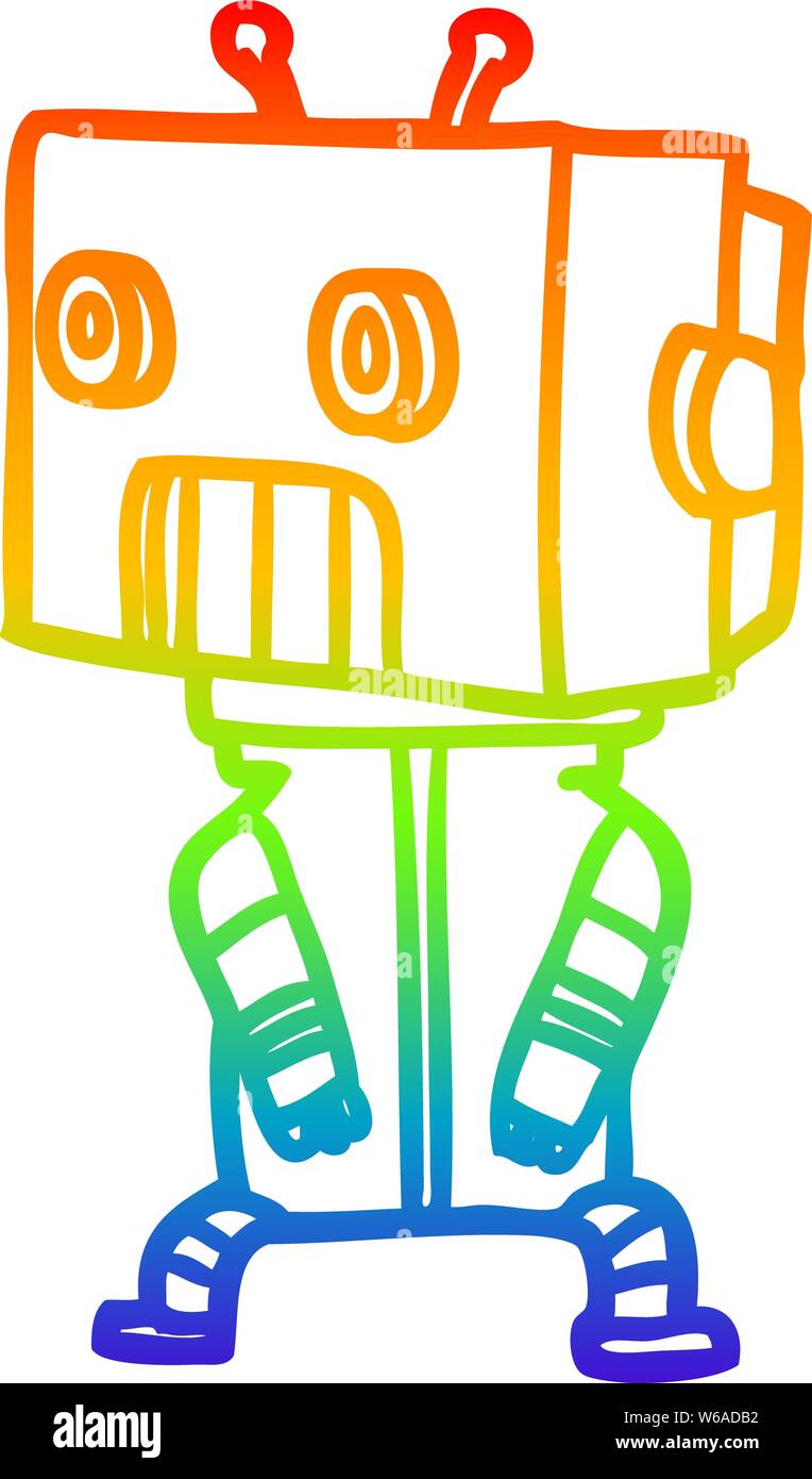 rainbow gradient line drawing of a cartoon robot Stock Vector Image ...