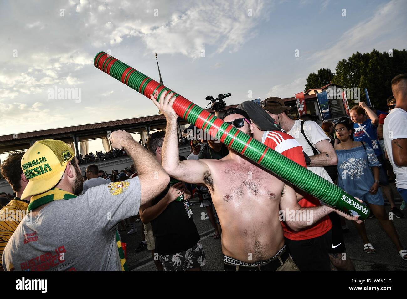 Football fans from the whole world build a human tower in order to ...