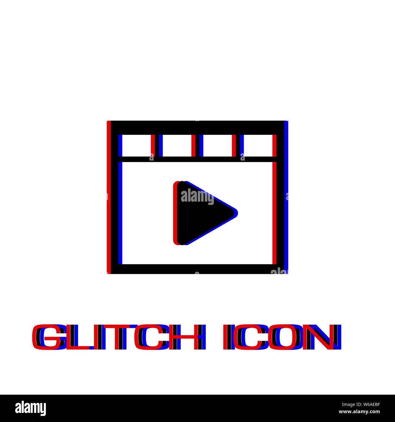 Video icon flat. Simple pictogram - Glitch effect. Vector illustration ...