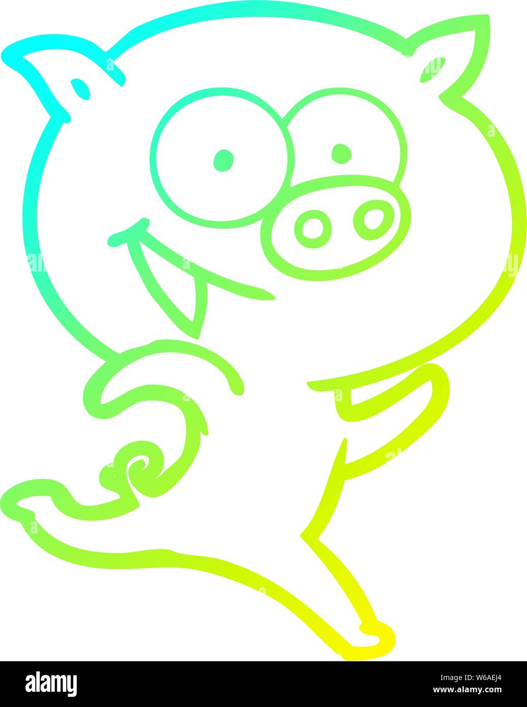cold gradient line drawing of a cheerful running pig cartoon Stock ...