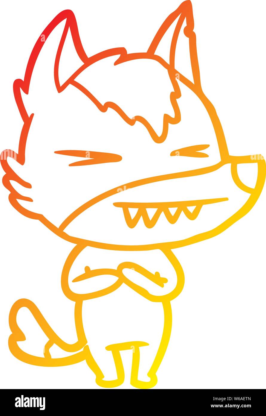 warm gradient line drawing of a angry wolf cartoon Stock Vector Image ...