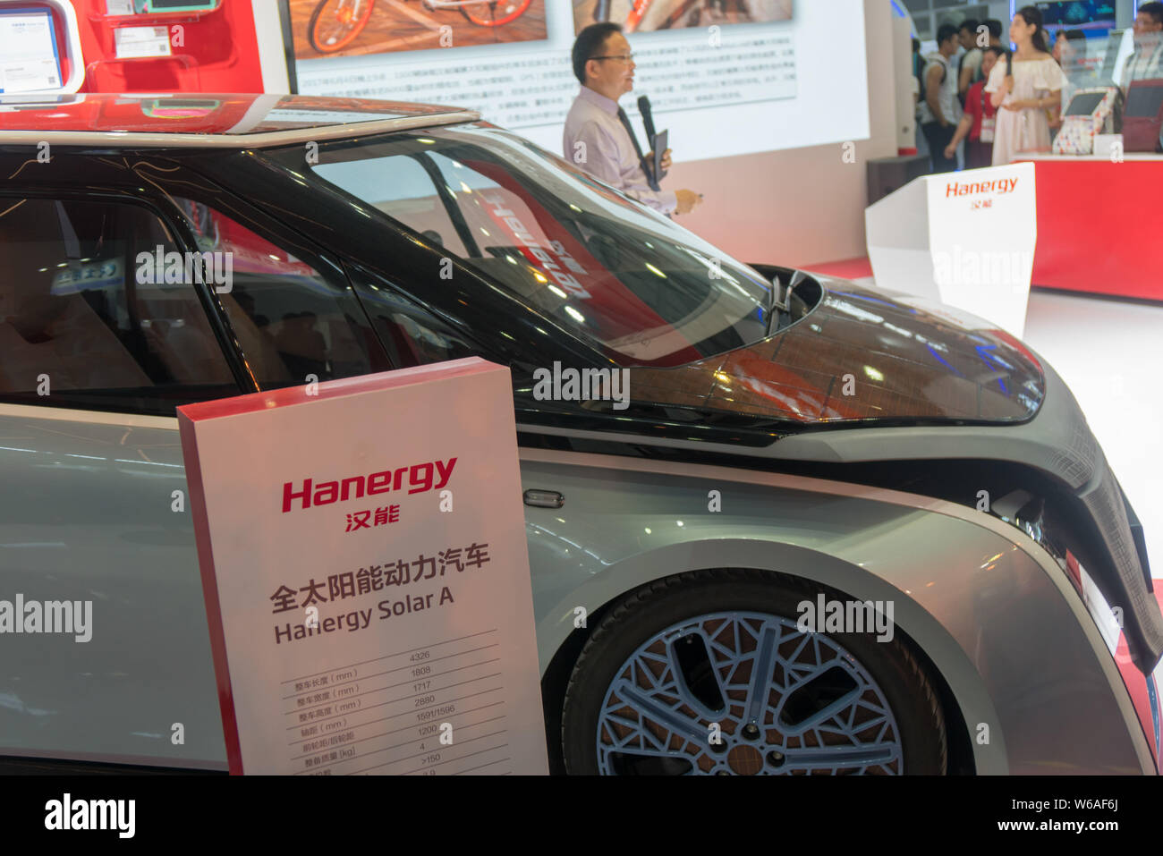 A Hanergy Solar A solar-powered car is on display during the 2018 ...