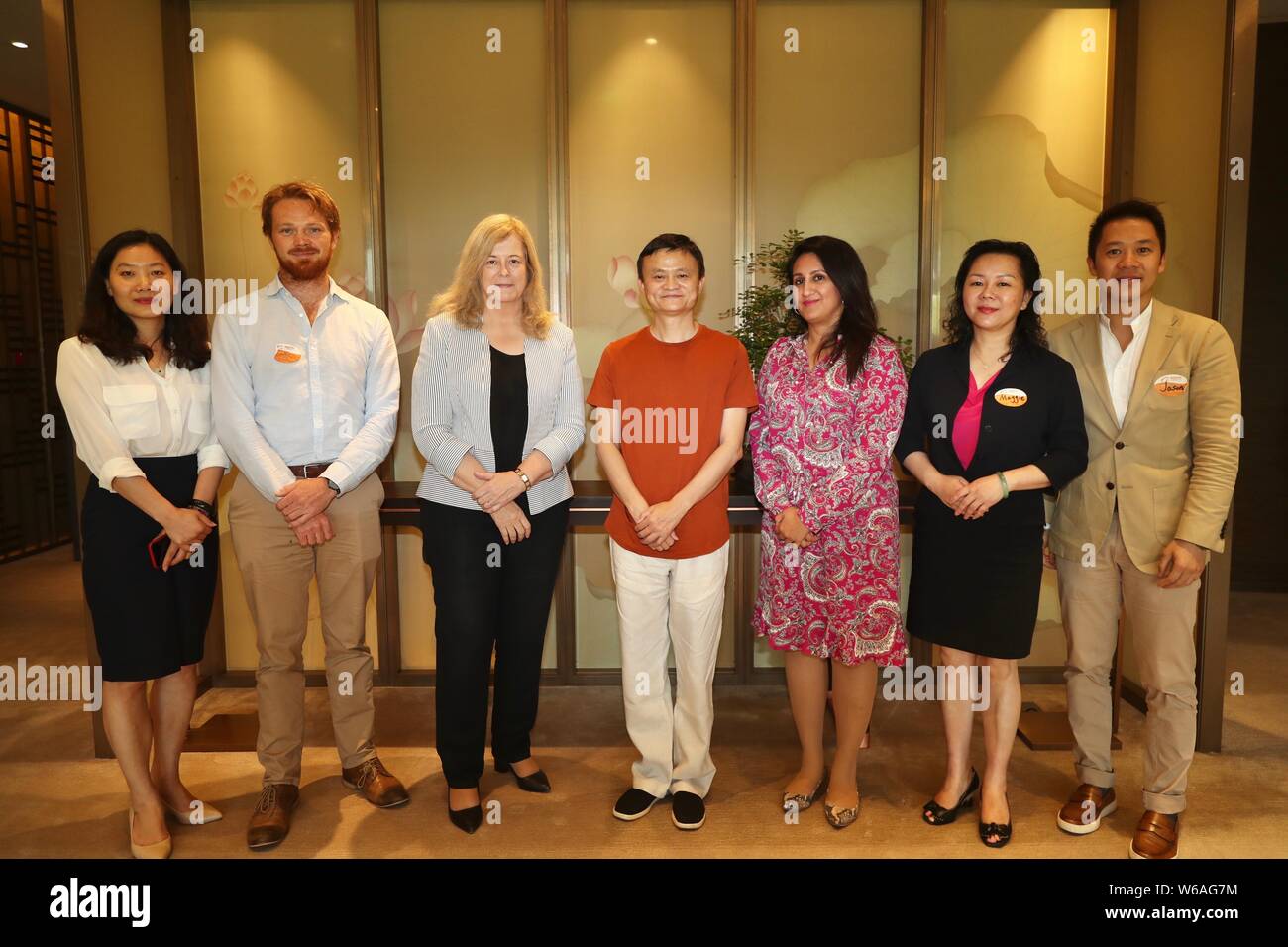 Jack Ma or Ma Yun, center, chairman of Chinese e-commerce giant Alibaba ...