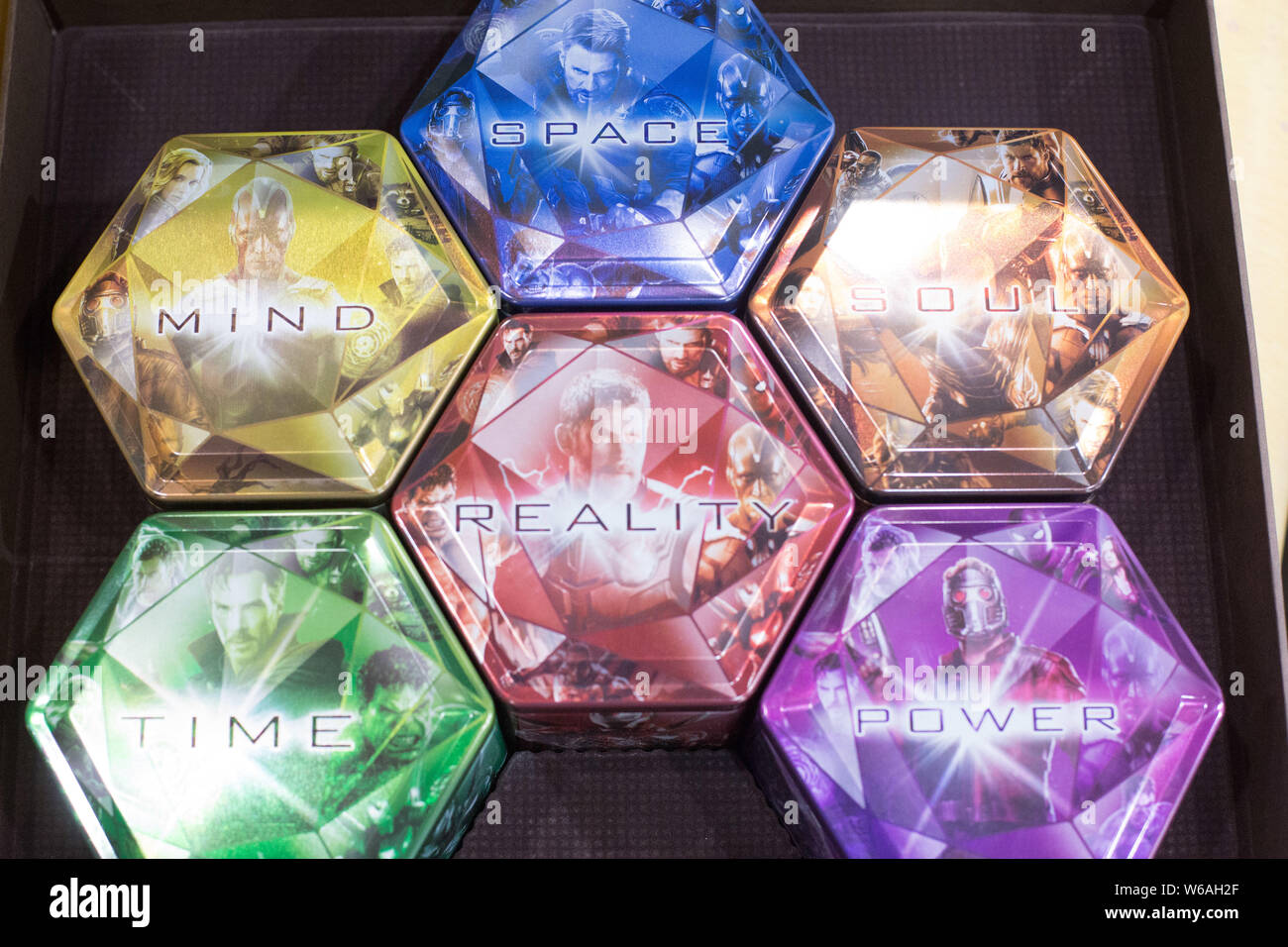 A gift box featuring American superhero film series Avengers packed ...