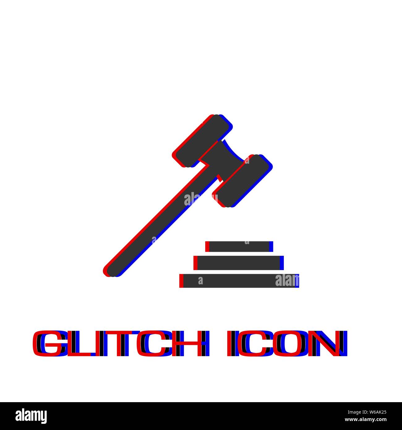 Gavel icon flat. Simple pictogram - Glitch effect. Vector illustration ...