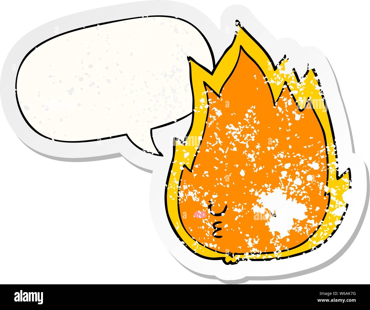 cute cartoon fire with speech bubble distressed distressed old sticker ...