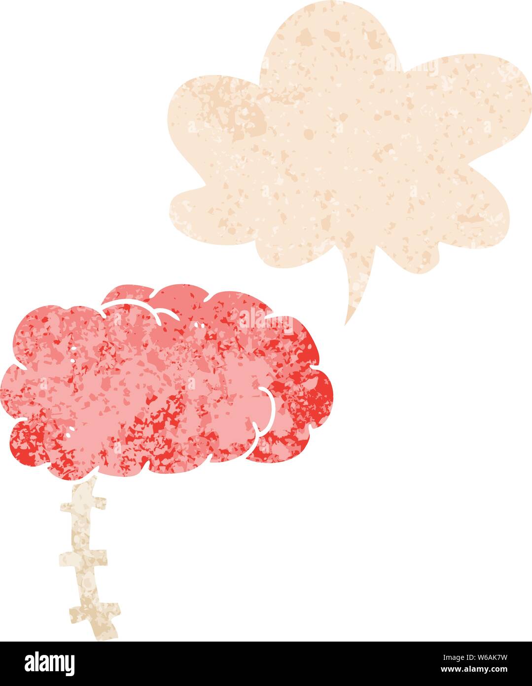 cartoon brain with speech bubble in grunge distressed retro textured ...