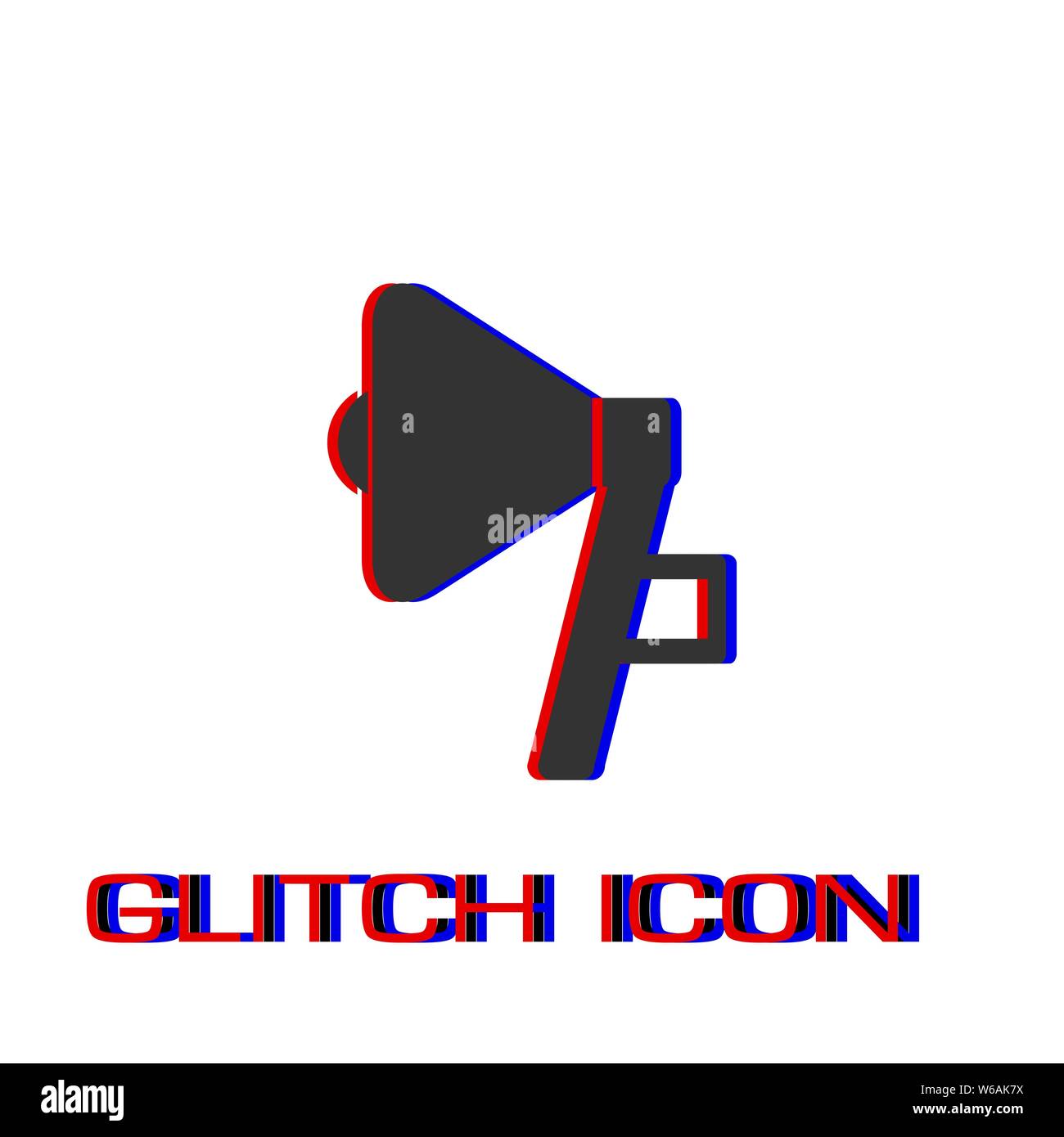 Megaphone icon flat. Simple pictogram - Glitch effect. Vector ...