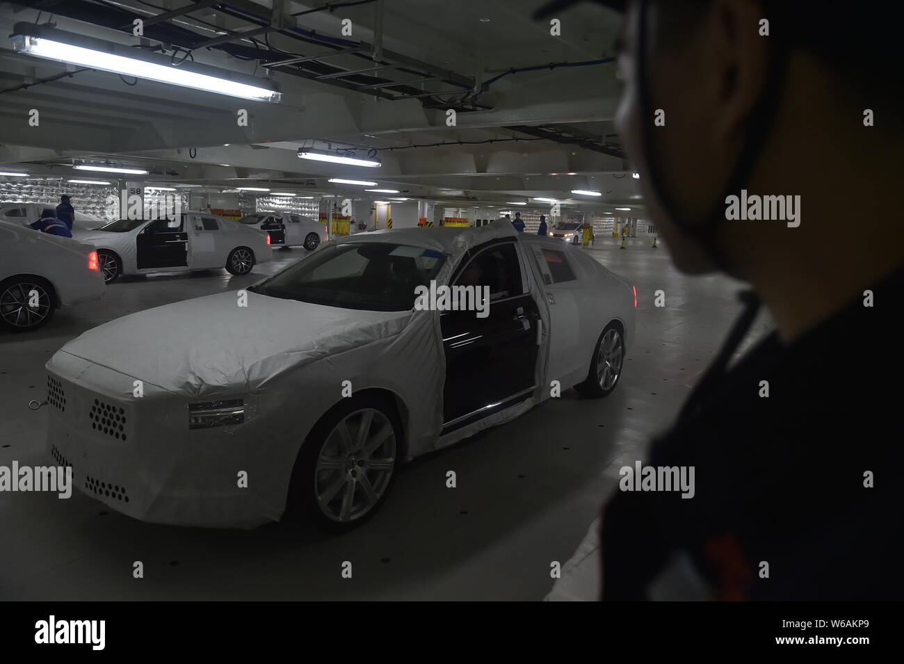 Cars to be shipped are lined up in the TITUS Pure Car Truck Carrier (PCTC), a Ro-Ro vessel with ...