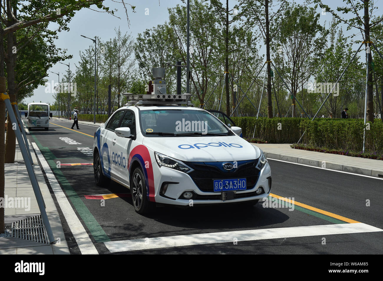 A BYD electric vehicle (EV) with Apollo self-driving technology is ...