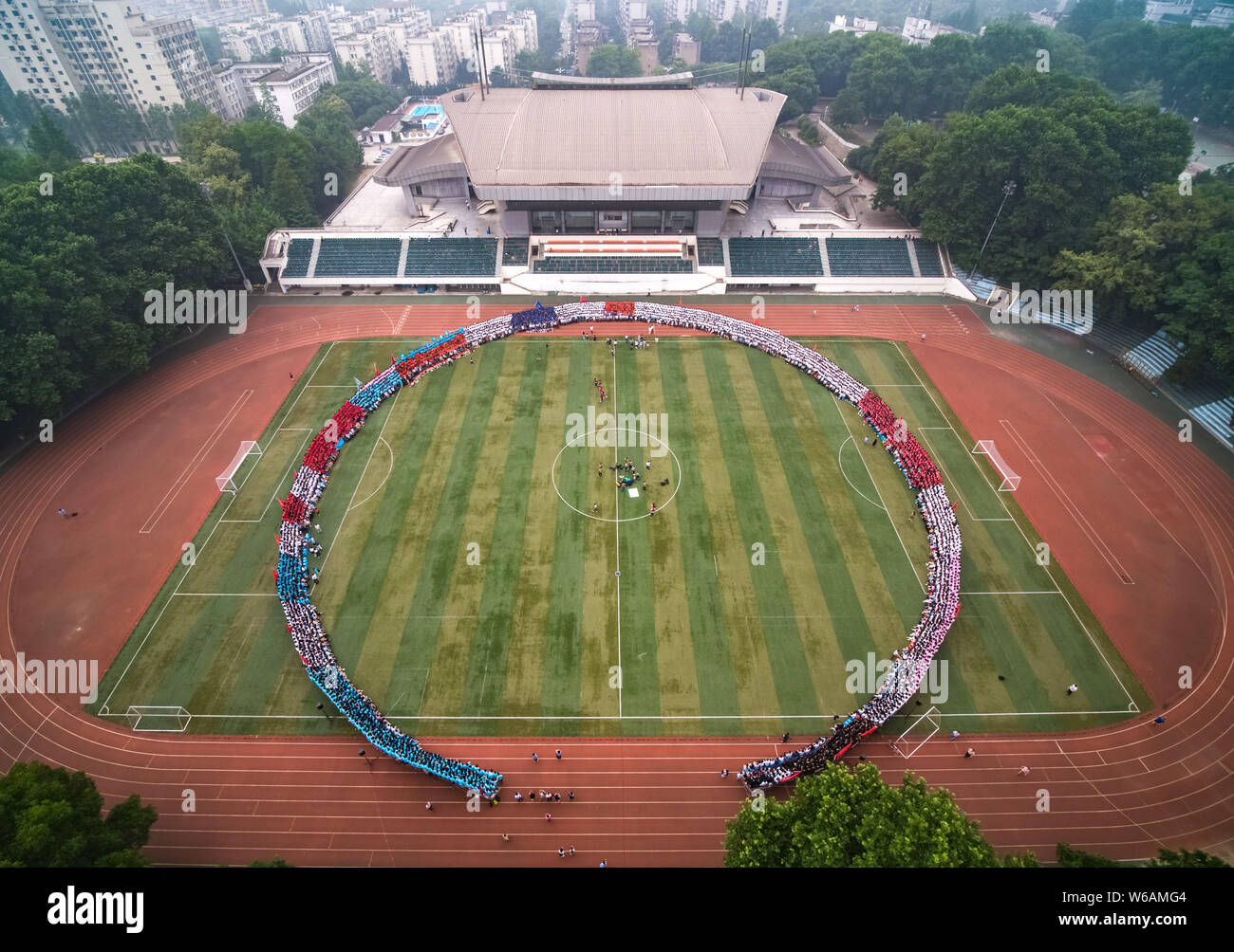 In this aerial picture, more than 4,000 graduates and their teachers ...