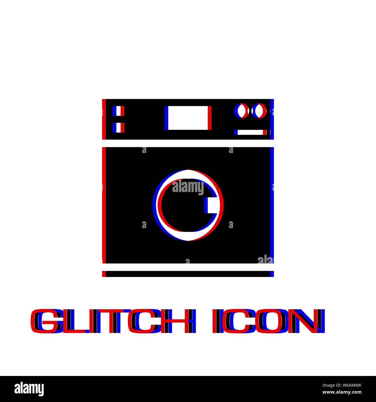 Washing machine icon flat. Simple pictogram - Glitch effect. Vector ...