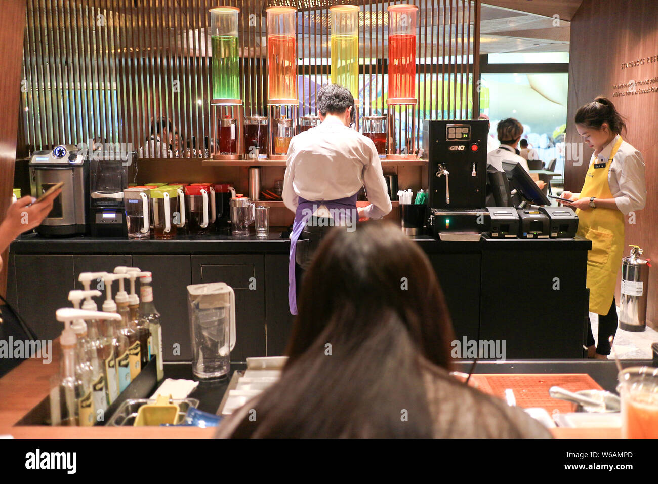 Interior view of Hong Kong's largest Starbucks flagship store at ...