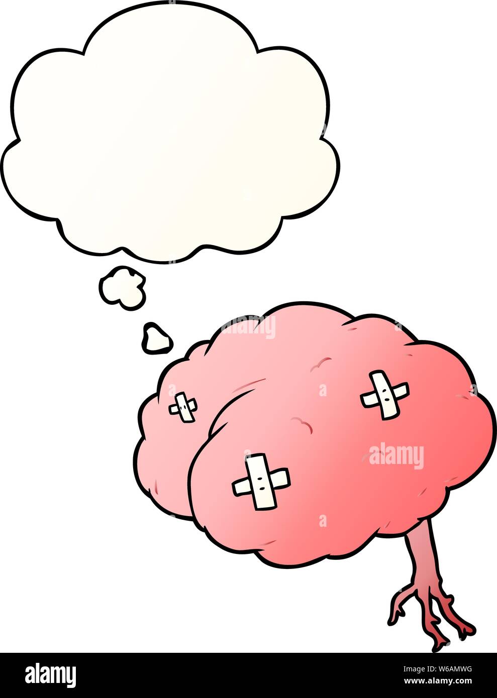 cartoon injured brain with thought bubble in smooth gradient style ...