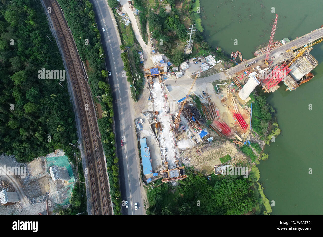 Aerial view of the construction site of Cuijiaying Hanjiang River ...
