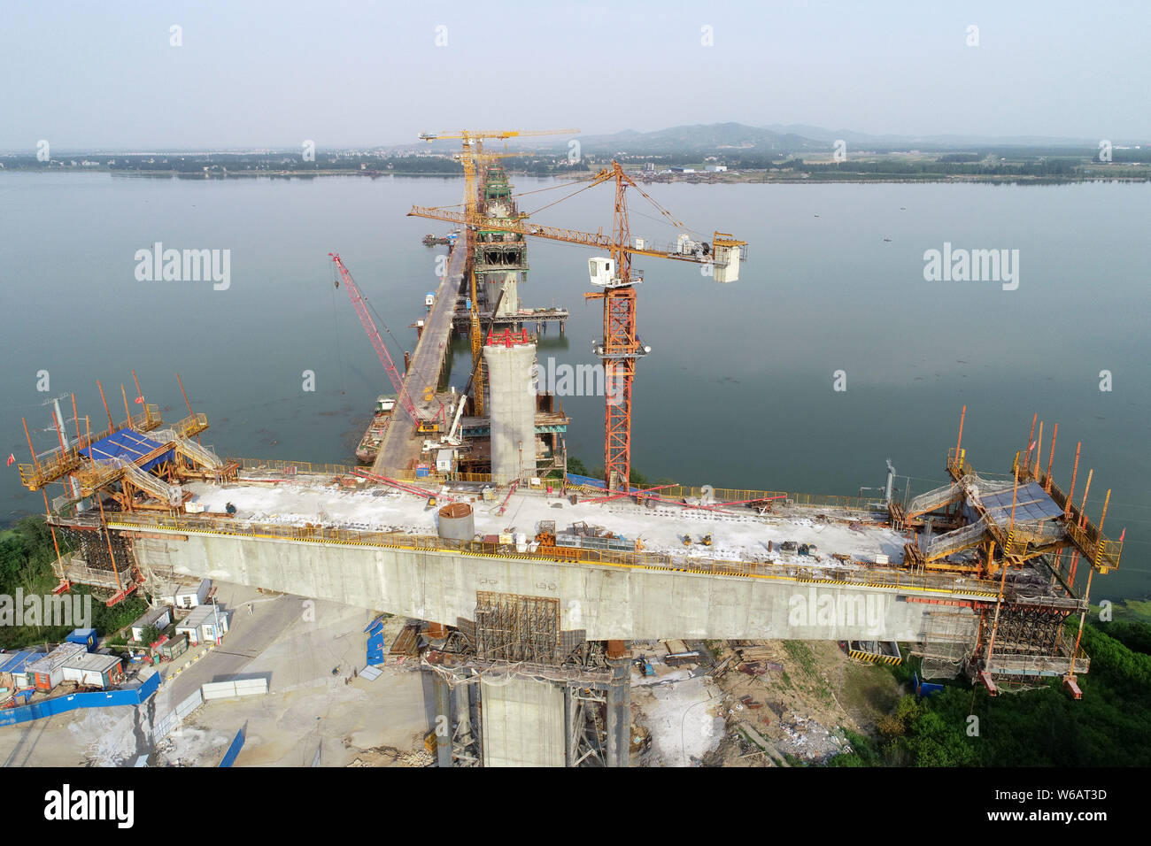 Aerial view of the construction site of Cuijiaying Hanjiang River ...