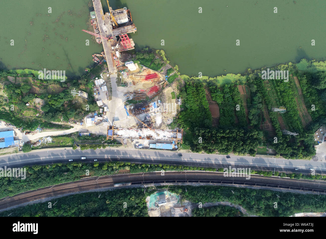 Aerial view of the construction site of Cuijiaying Hanjiang River ...