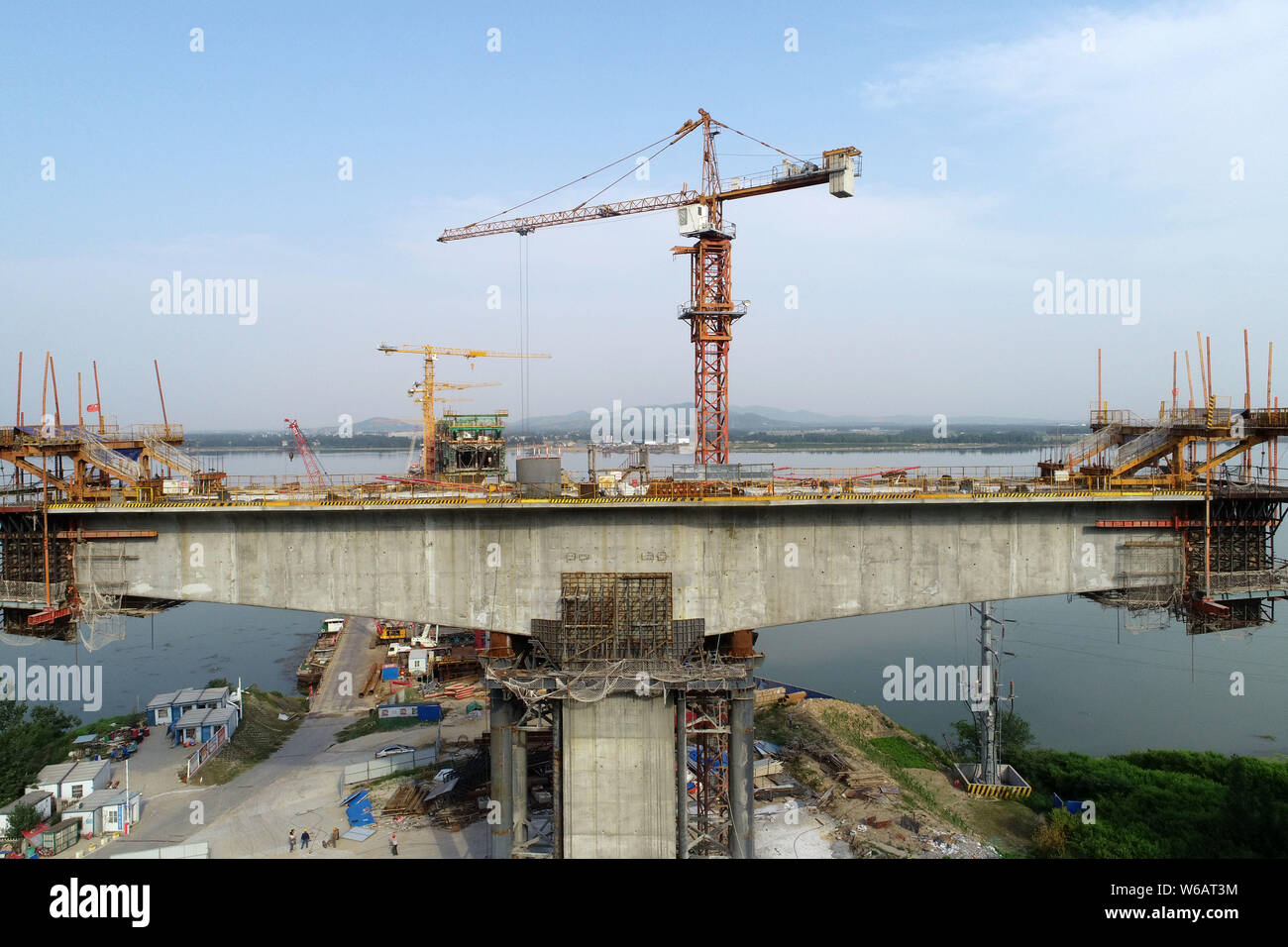 Aerial view of the construction site of Cuijiaying Hanjiang River ...